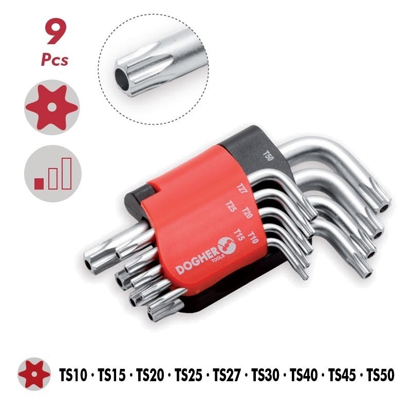 Juego Llaves Torx Seguridad CRV 9 Pzas TS10 a TS50 DOGHER
